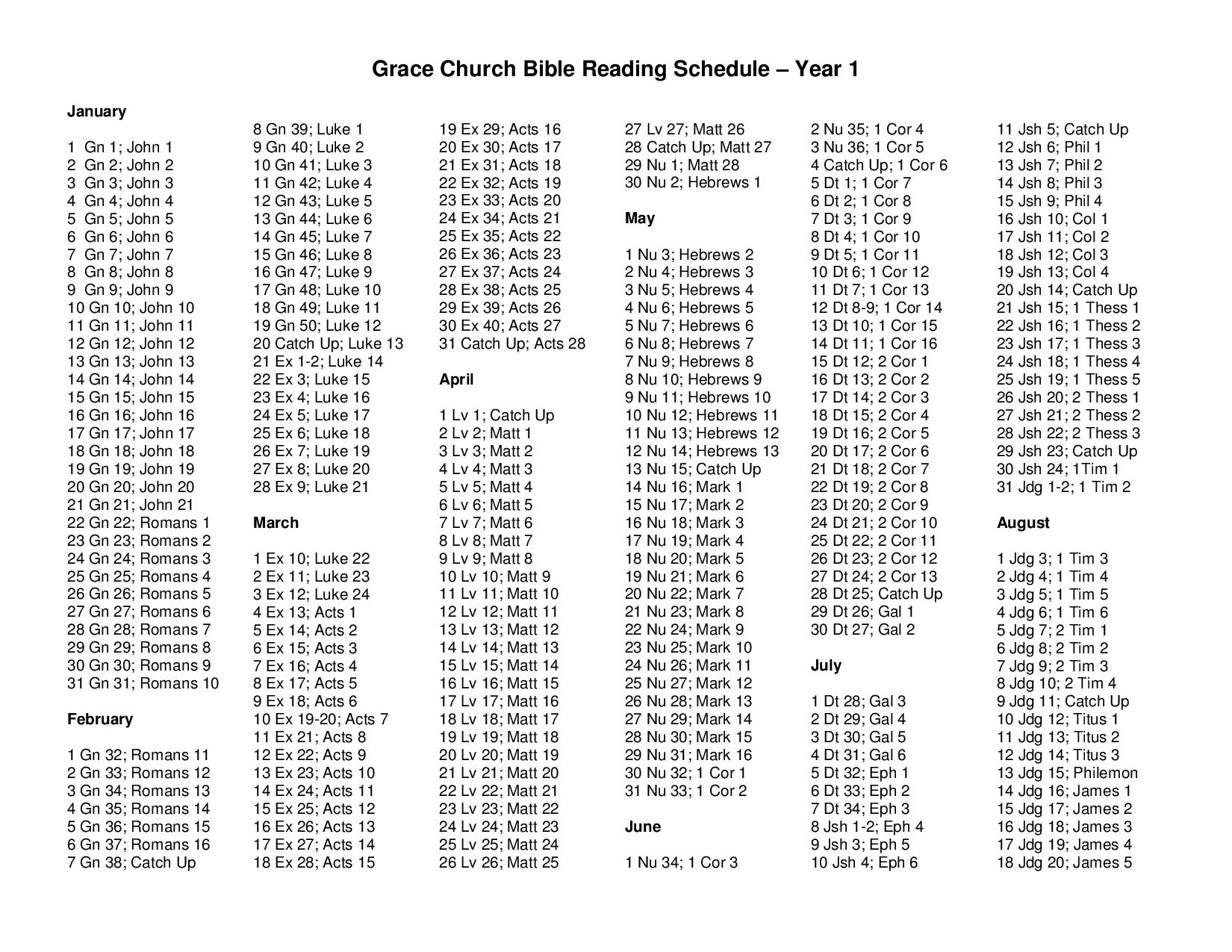 Two Year Reading Schedule Year 1 page 001 Grace Church Crystal Coast Two Year Reading Schedule Year 1 page 001 Grace Church Crystal Coast